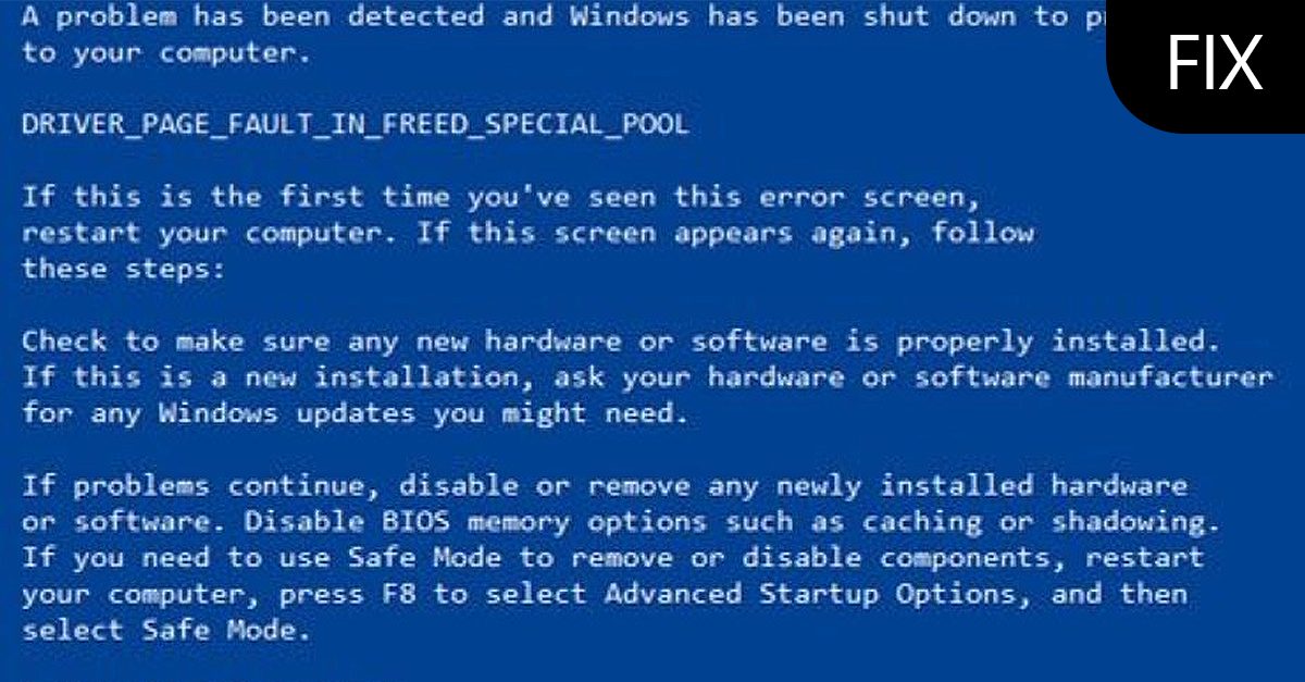DRIVER_PAGE_FAULT_IN_FREED_SPECIAL_POOL repareren - ErrorTools