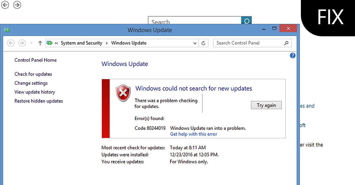 修复 Windows 更新错误 80244019 - ErrorTools