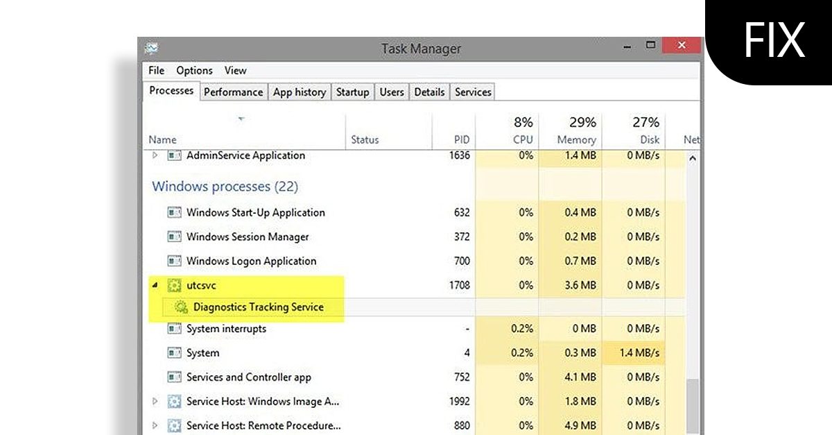 إصلاح استخدام UTCSVC العالي لوحدة المعالجة المركزية والقرص في Windows - ErrorTools