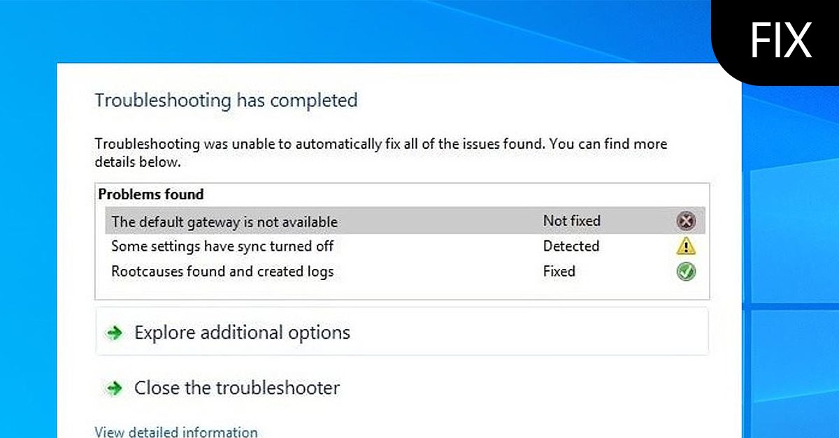 Fix The default gateway is not available Error - ErrorTools