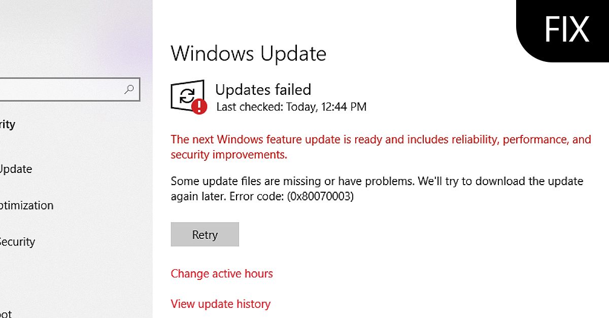 Fix Windows Update error 0x80070003 - ErrorTools