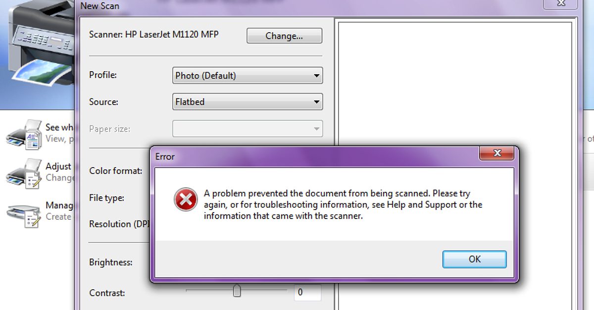 Problem prevented document from being scanned - ErrorTools