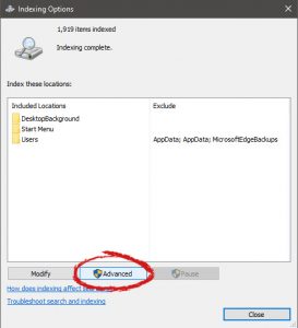 Rebuild Search Index in Windows 10 - ErrorTools